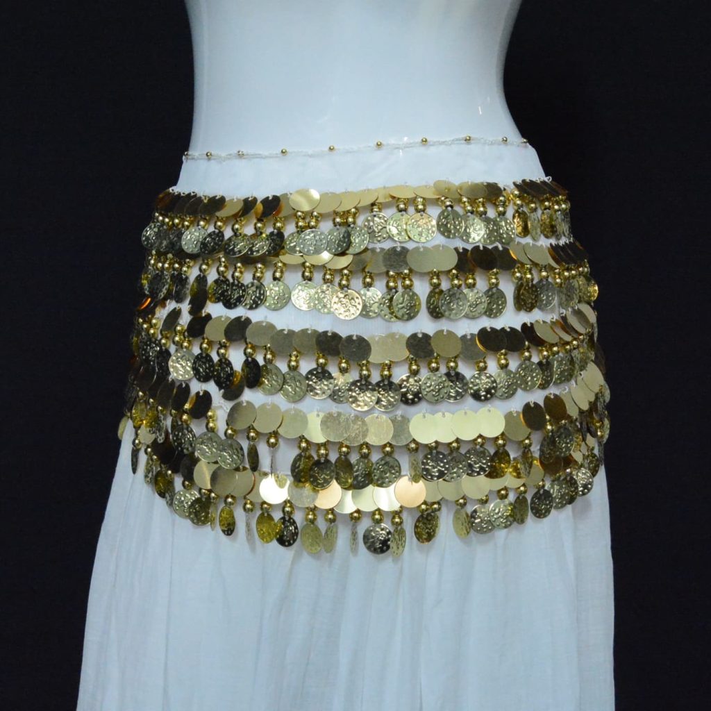 White Hip Scarf Gold Coins - Dance Of Life